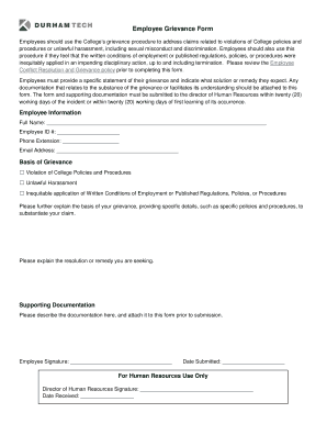 Fillable Online Employee Conflict Resolution and Grievance - Durham ...
