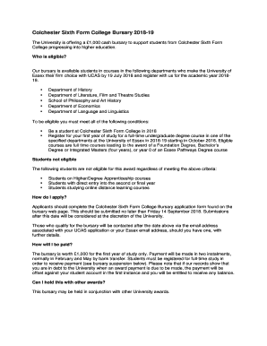 Fillable Online Colchester Sixth Form College Bursary 2018-19 Fax Email ...