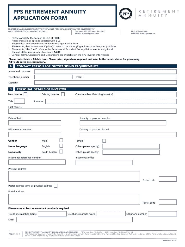 Fillable Online PPS RETIREMENT ANNUITY APPLICATION FORM Retirement ...