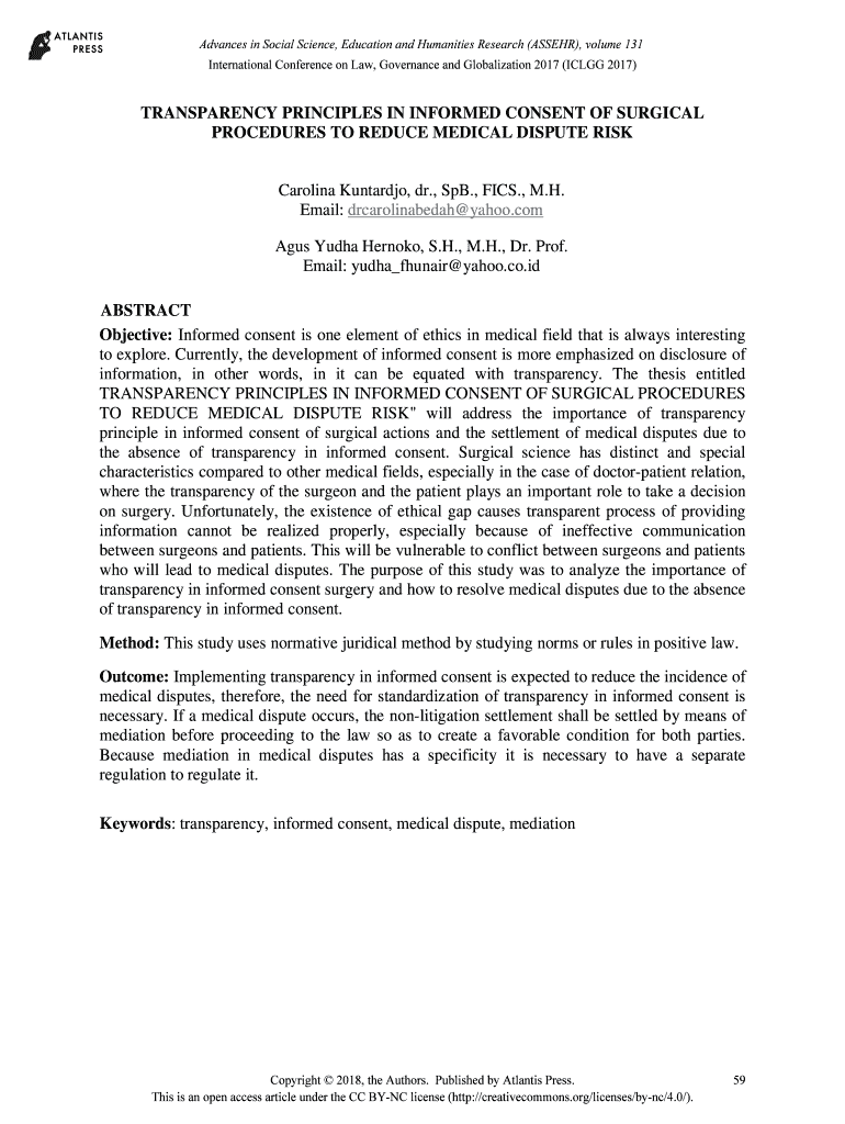 Fillable Online TRANSPARENCY PRINCIPLES IN INFORMED CONSENT OF ... Fax ...