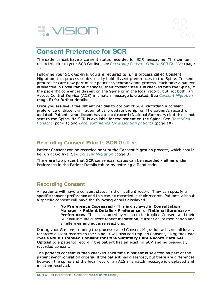 Fillable Online SCR Quick Reference - Consent Model (New Users) Fax ...