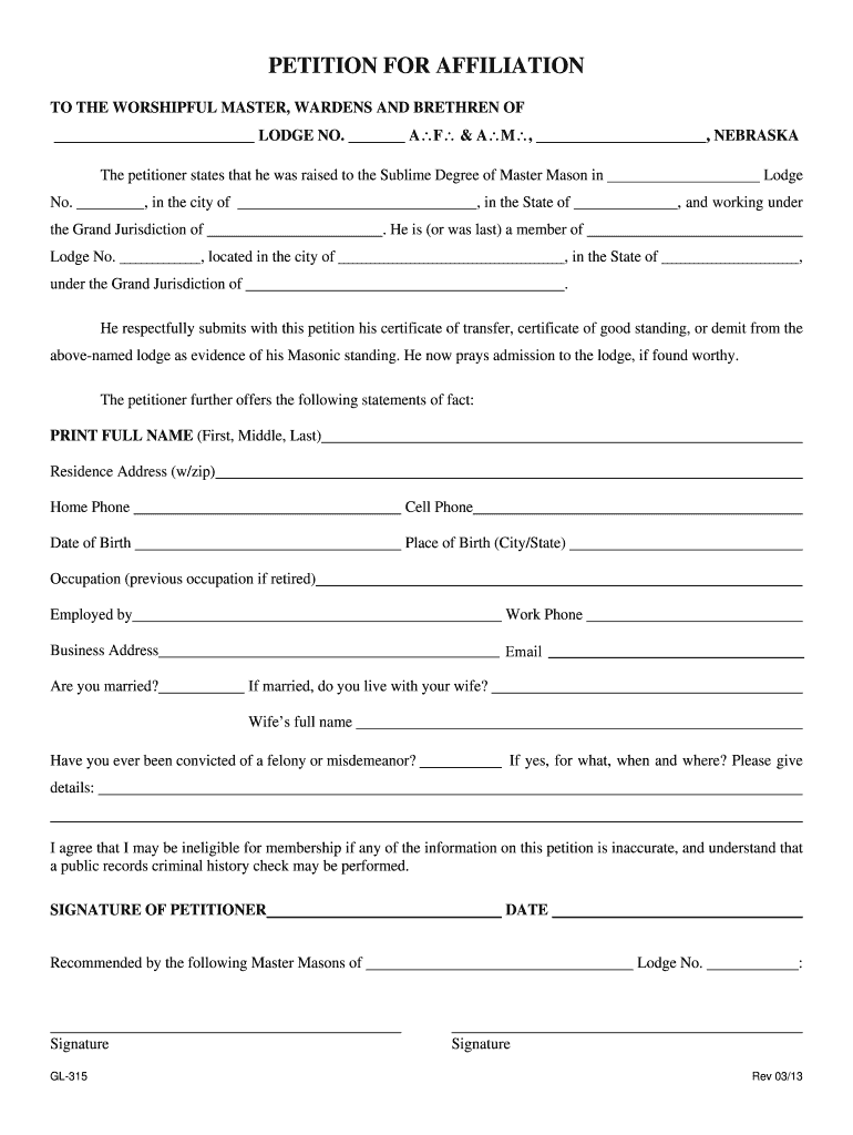 Fillable Online Fillable Petition To The Masonic Lodge - Fill Online ...