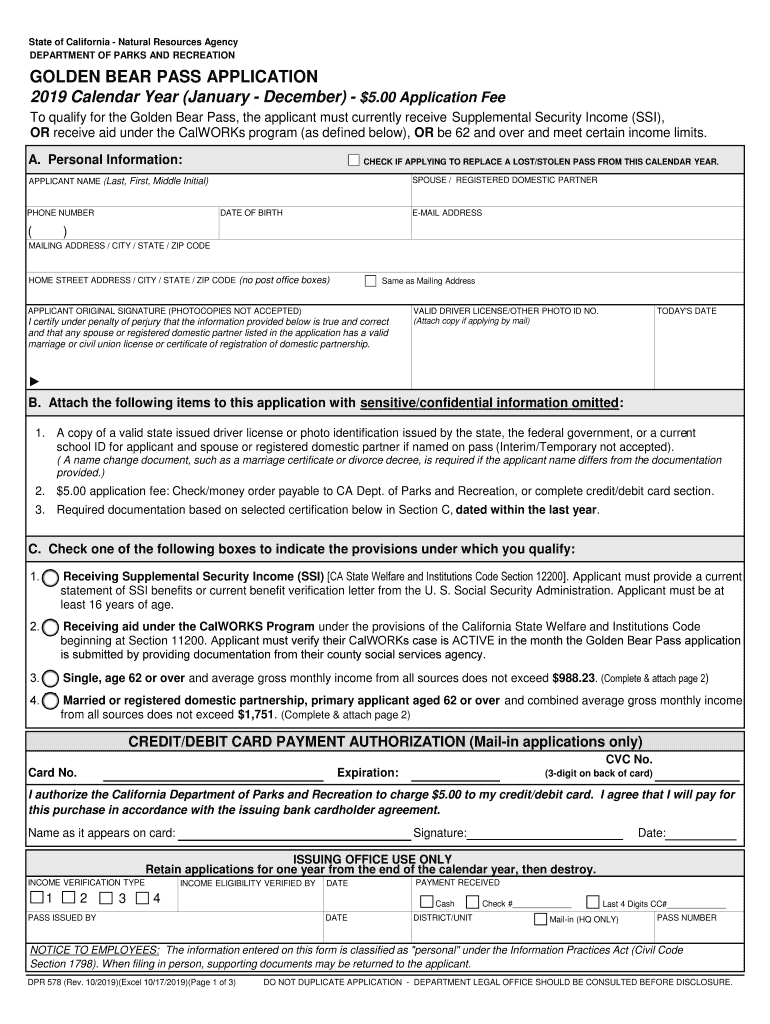 Fillable Online limited use golden bear pass application - California ...
