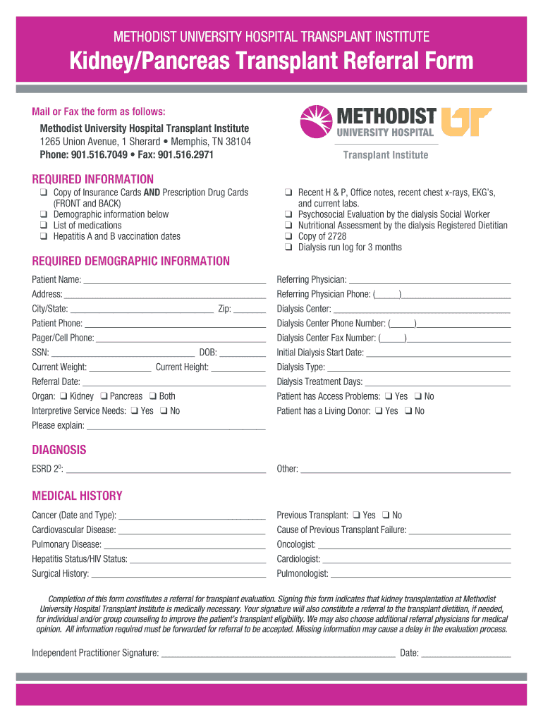 Fillable Online Kidney/Pancreas Transplant Referral Form - UC Health ...
