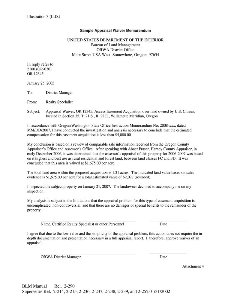 Fillable Online Sample Appraisal Waiver Memorandum. Sample Appraisal ...