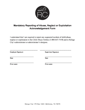 Fillable Online Abuse Mandatory Reporting Acknowledgement Form.docx Fax ...