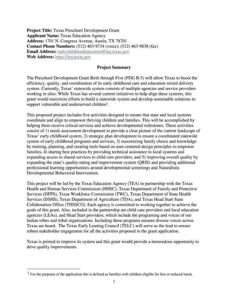 Fillable Online Preschool Development Grant application. Preschool ...