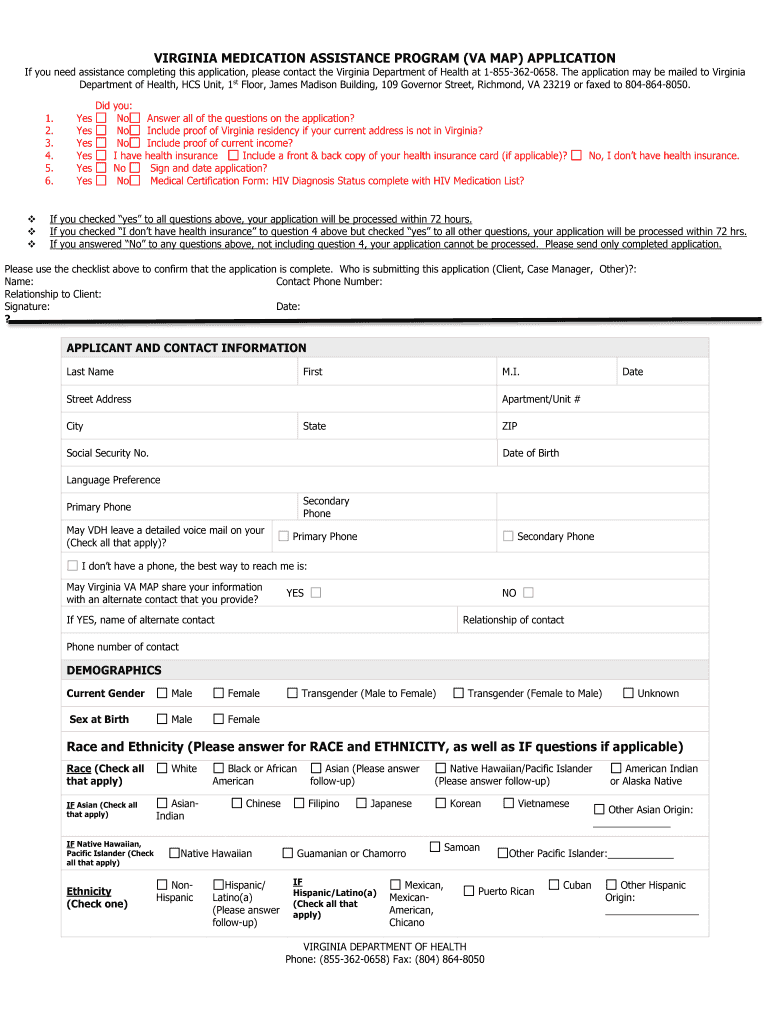 Fillable Online VA MAP Eligibility - Virginia Department of Health Fax ...
