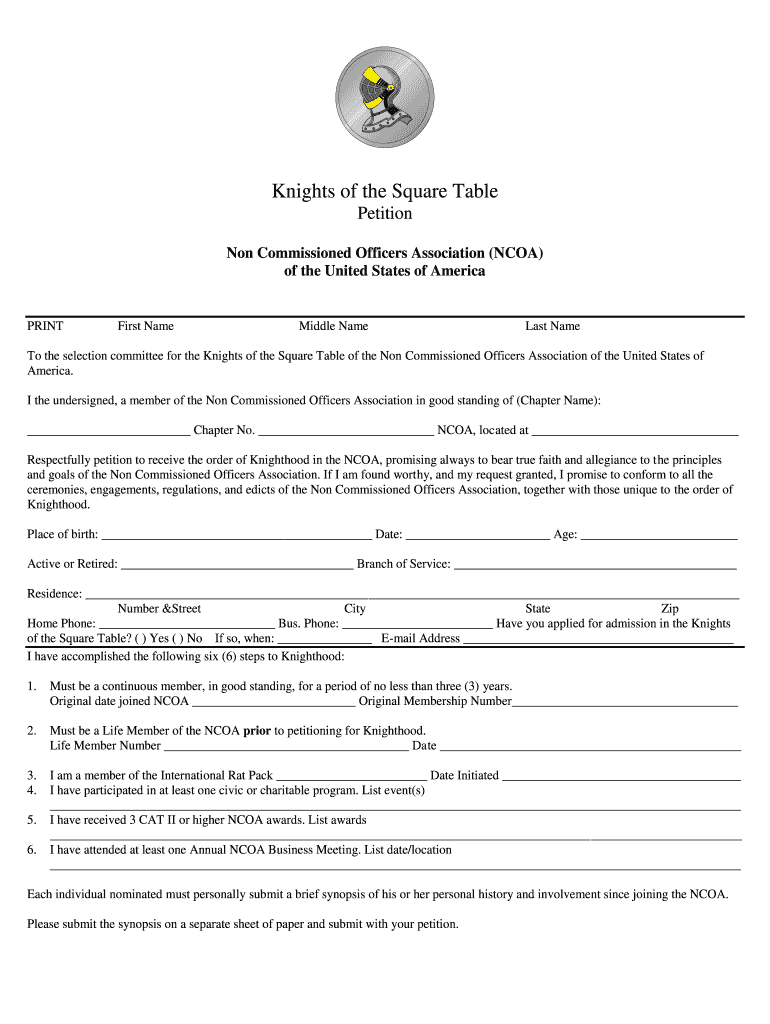 Fillable Online Non Commissioned Officers Association of the United ...