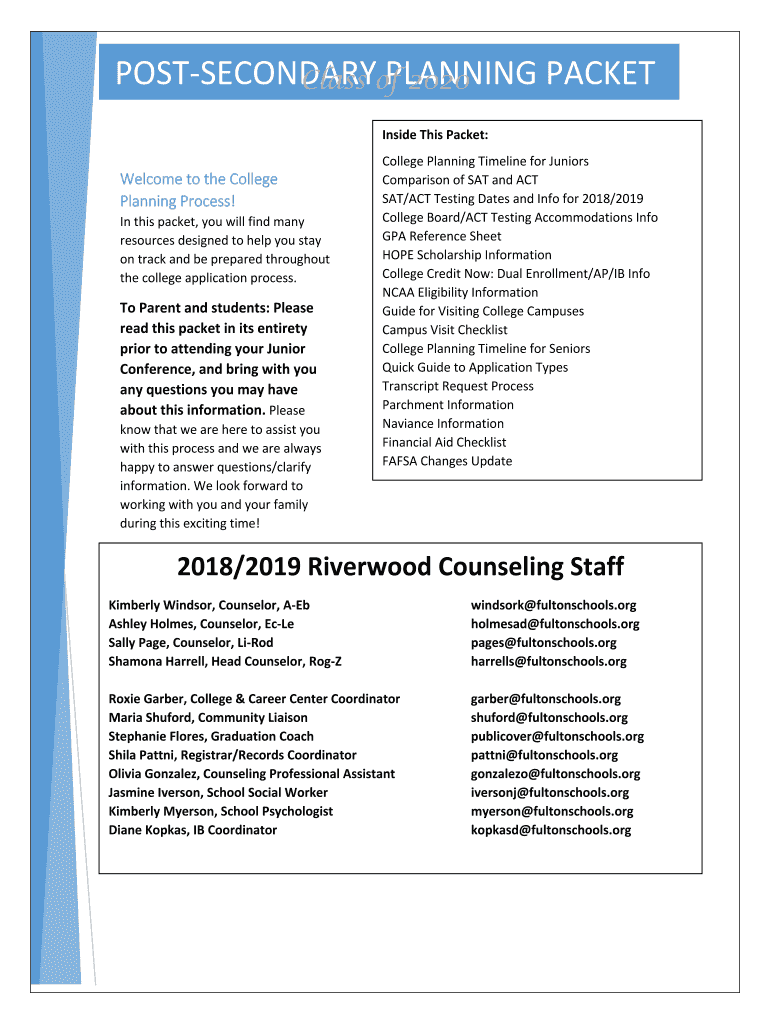 Fillable Online school fultonschools post-secondary planning packet ...