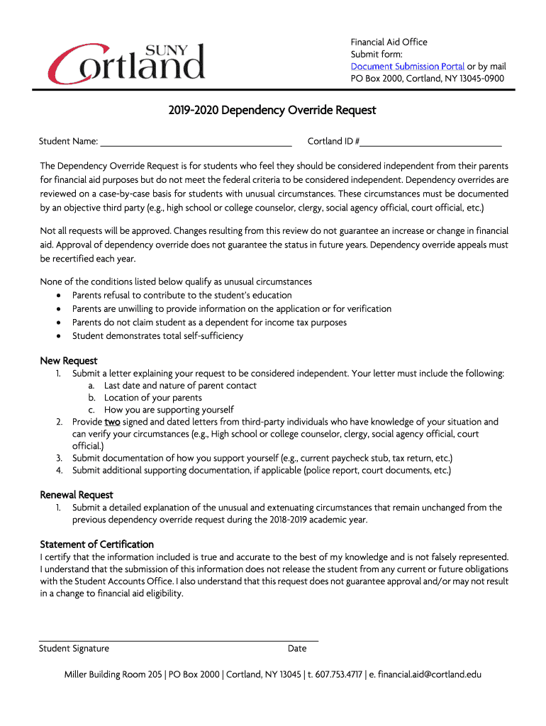Fillable Online www2 cortland 2019-2020 Dependent Verification ...