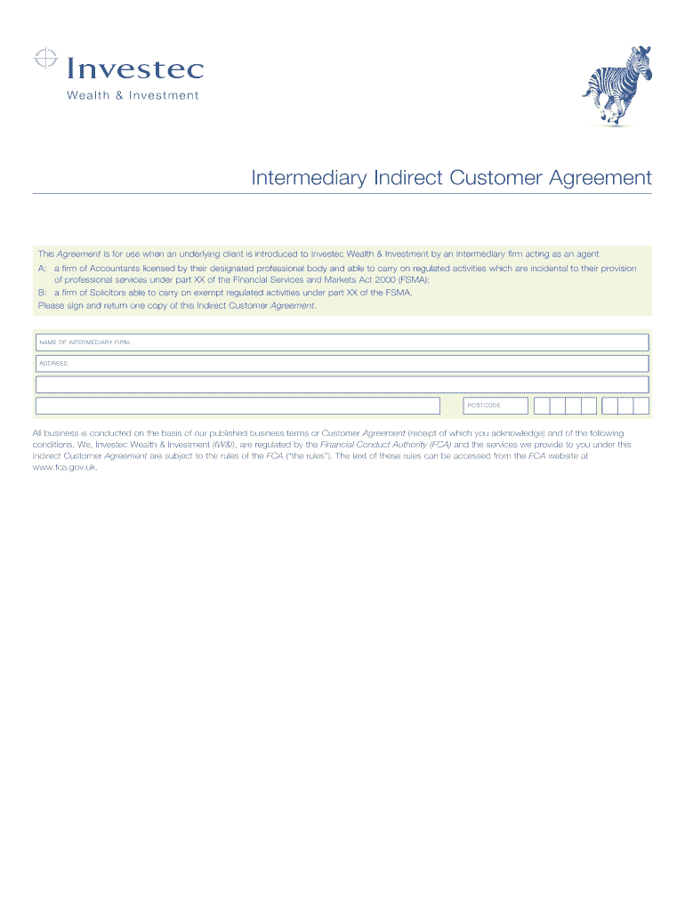 Fillable Online Intermediary Indirect Customer Agreement - Investec Fax ...