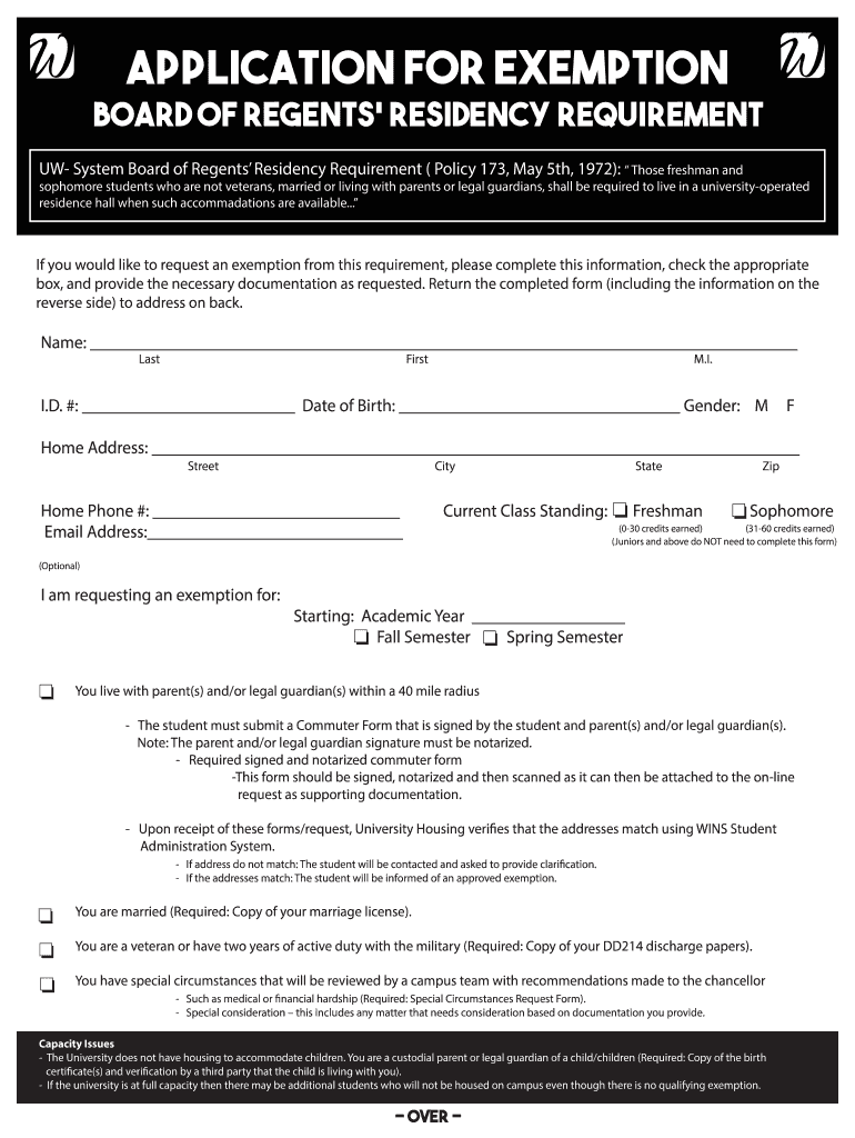 Fillable Online Application For Exemption - UW-Whitewater Fax Email ...