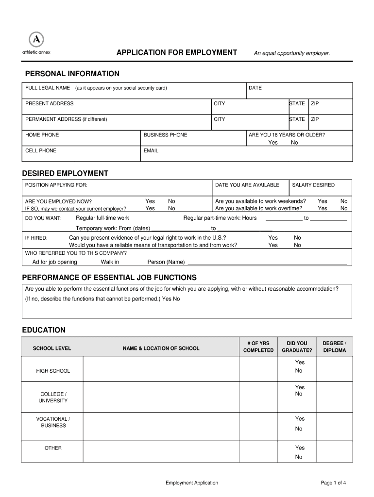 Fillable Online application for employment personal information desired ... - Shopify Fax Email ...