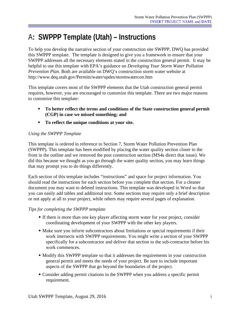 A: SWPPP Template - South Jordan - Utah.gov Doc Template | pdfFiller