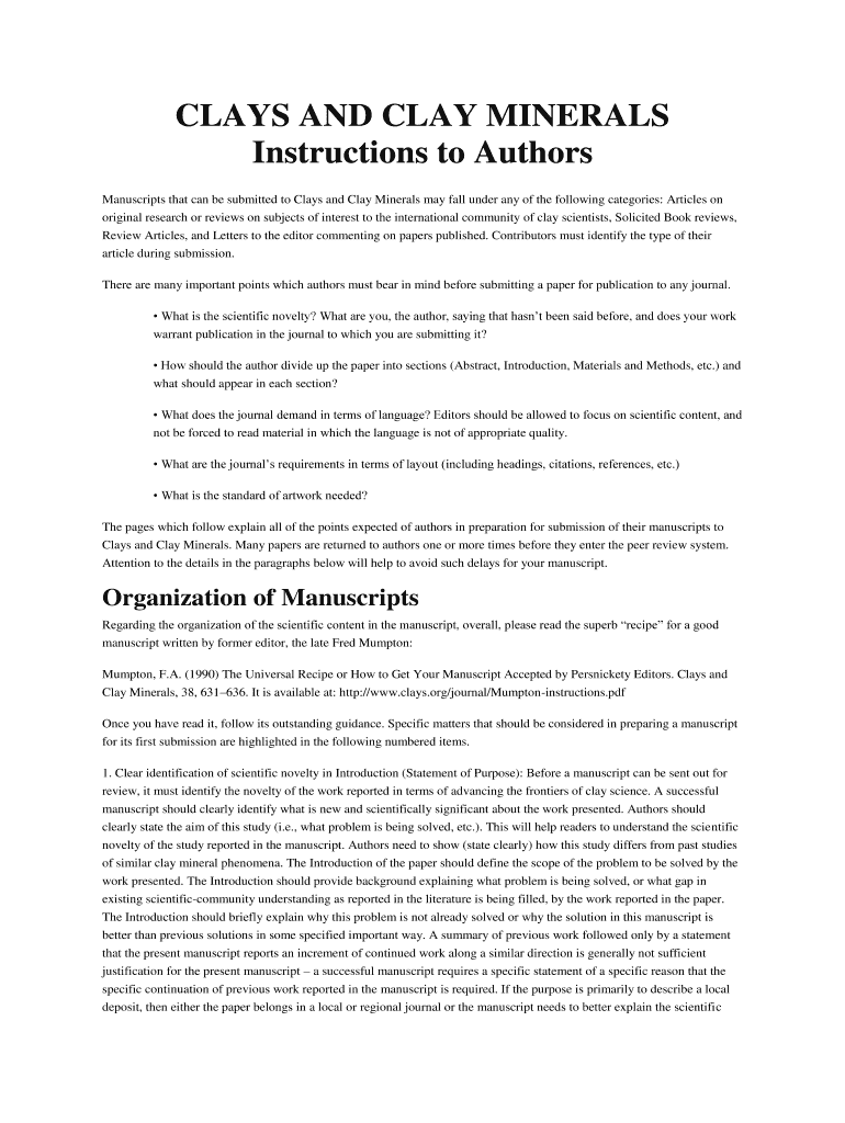 Fillable Online CLAYS AND CLAY MINERALS Instructions to Authors ...