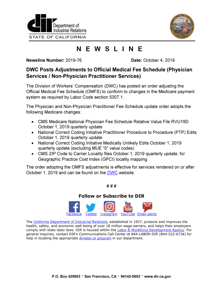 Fillable Online DWC Posts Adjustments to Official Medical Fee Schedule ...