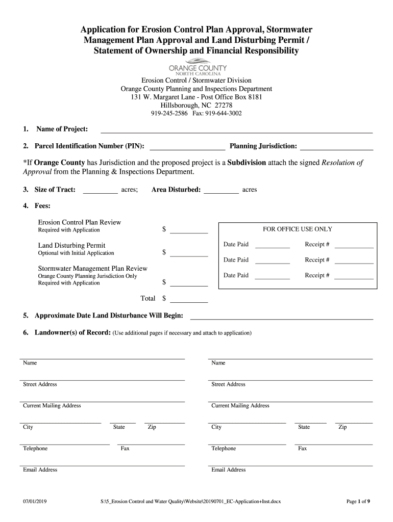 Fillable Online Application for Erosion Control Plan Approval ...