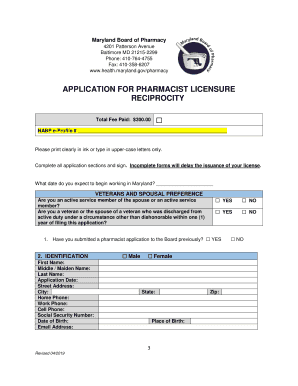 Fillable Online pharmacist license application instructionsreciprocity ...