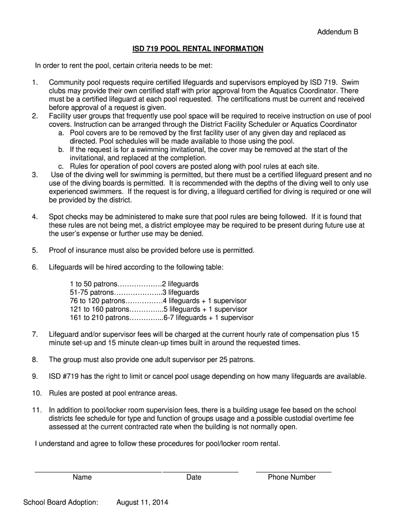 Fillable Online Pool Addendum B update Fax Email Print - pdfFiller