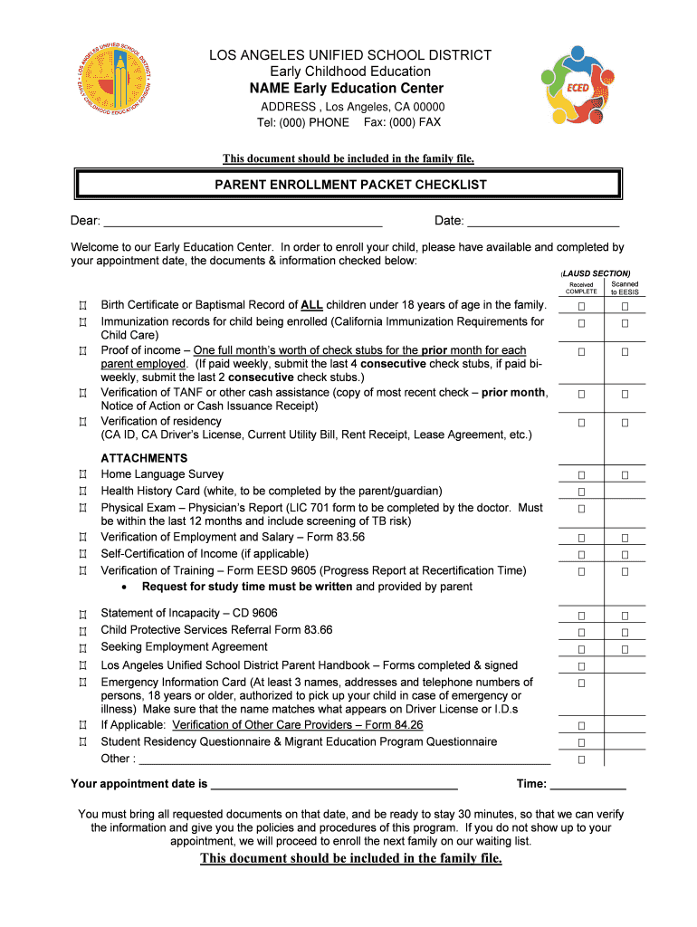 Fillable Online This document should be included in the family file ... - lausd Fax Email Print ...