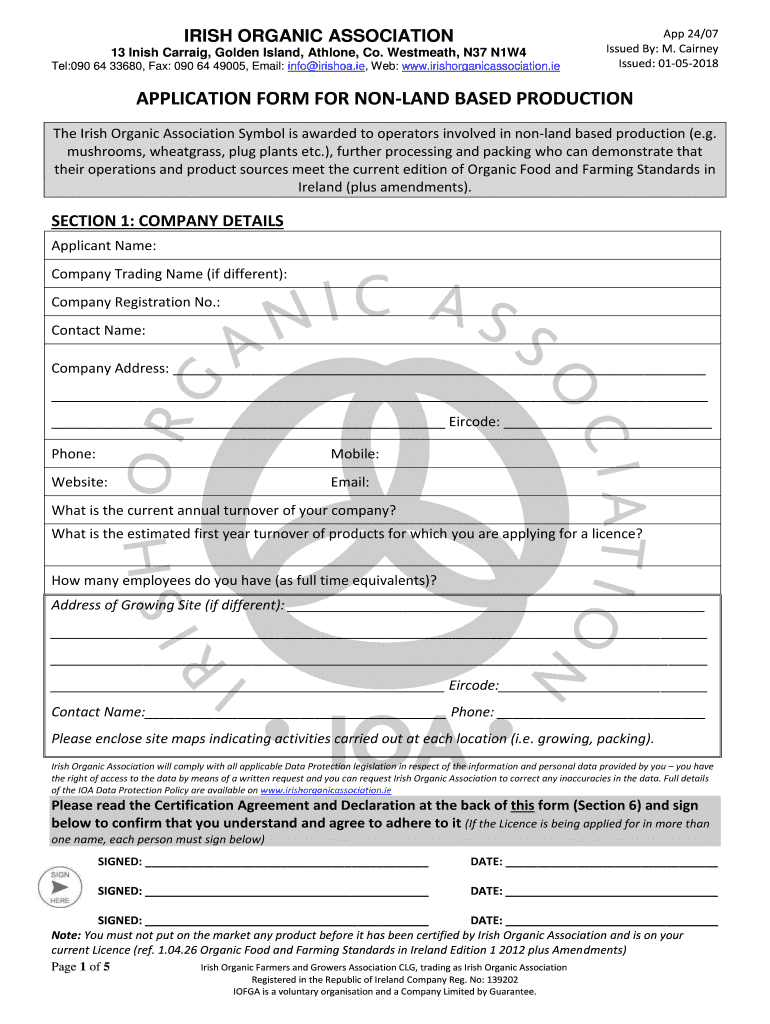 Fillable Online IOA Application Form for Non-Land Based Production ...