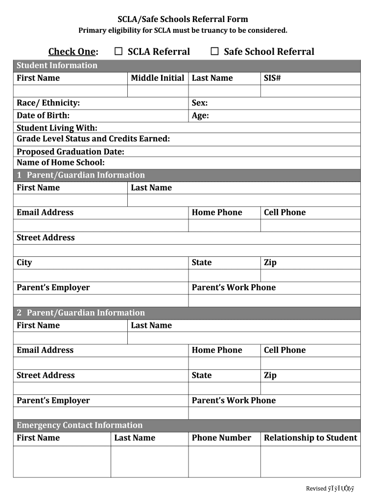 Fillable Online Check One: SCLA Referral Safe School Referral Fax Email ...