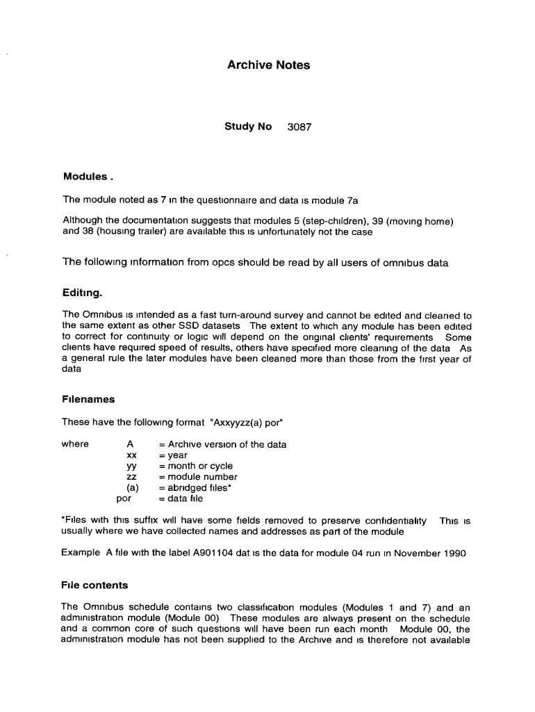 Fillable Online doc ukdataservice ac Archive Notes Fax Email Print ...