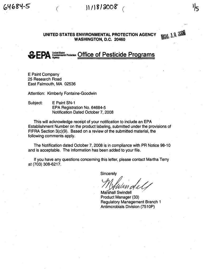 Fillable Online U.S. EPA, Pesticide Product Label, EP-SN1, 11/18/2008 ...