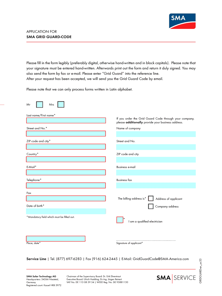 Fillable Online SMA GRID GUARD-CODE Fax Email Print - pdfFiller