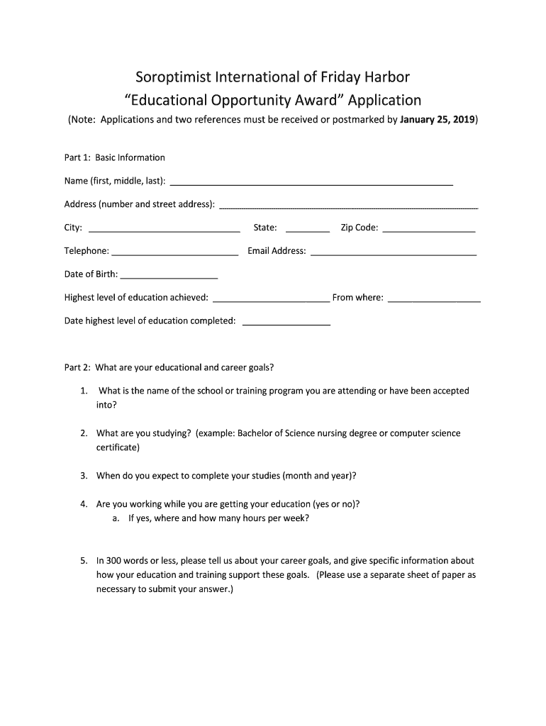 Fillable Online Soroptimist International of Friday Harbor Educational ...