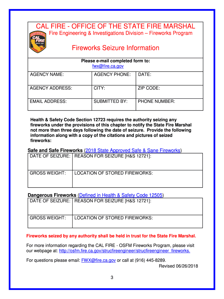 Fillable Online osfm fire ca Fireworks Seizure Form - California State ...