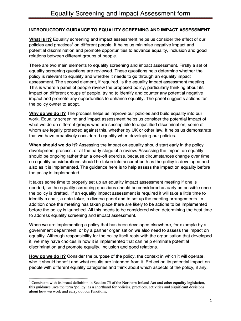 Fillable Online nireland britishcouncil Equality screening and impact ...