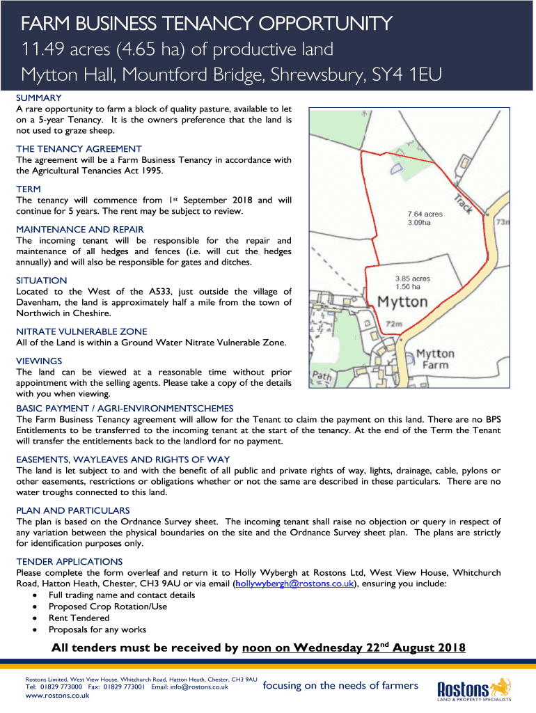 Fillable Online Farm Business Tenancy Opportunity - 11.49 acres (4.65 ...