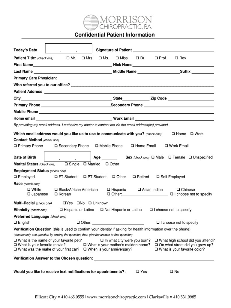 Fillable Online Upper Extremity Pain Packet - Morrison Chiropractic Fax Email Print - pdfFiller