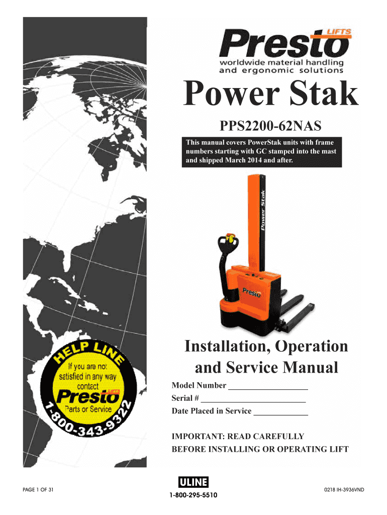 Fillable Online Power Stak PPS2200-62NAS Installation, Operation and ...