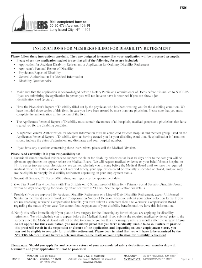 Fillable Online instructions for members filing for disability ...