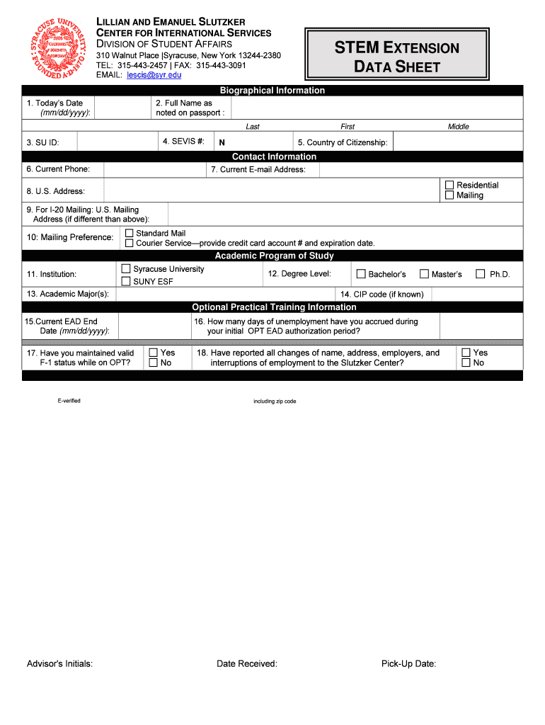 Fillable Online international syr DS-2019 Request Form - Slutzker Center - Syracuse University ...