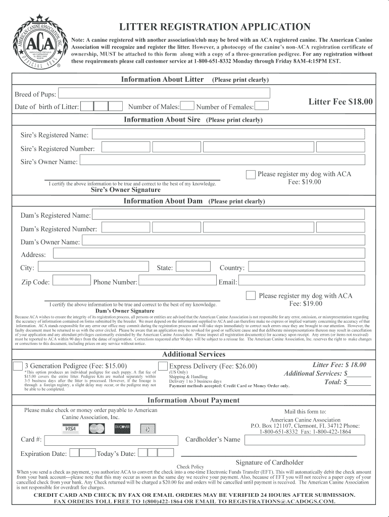 Fillable Online Litter Registration Form Black20112 rev ped price - The ...