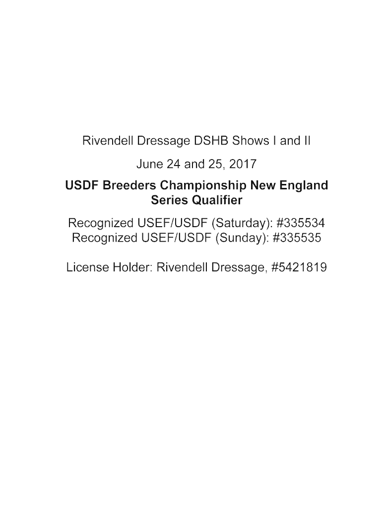 Fillable Online Rivendell Dressage DSHB Shows I and II June 24 and 25 ...