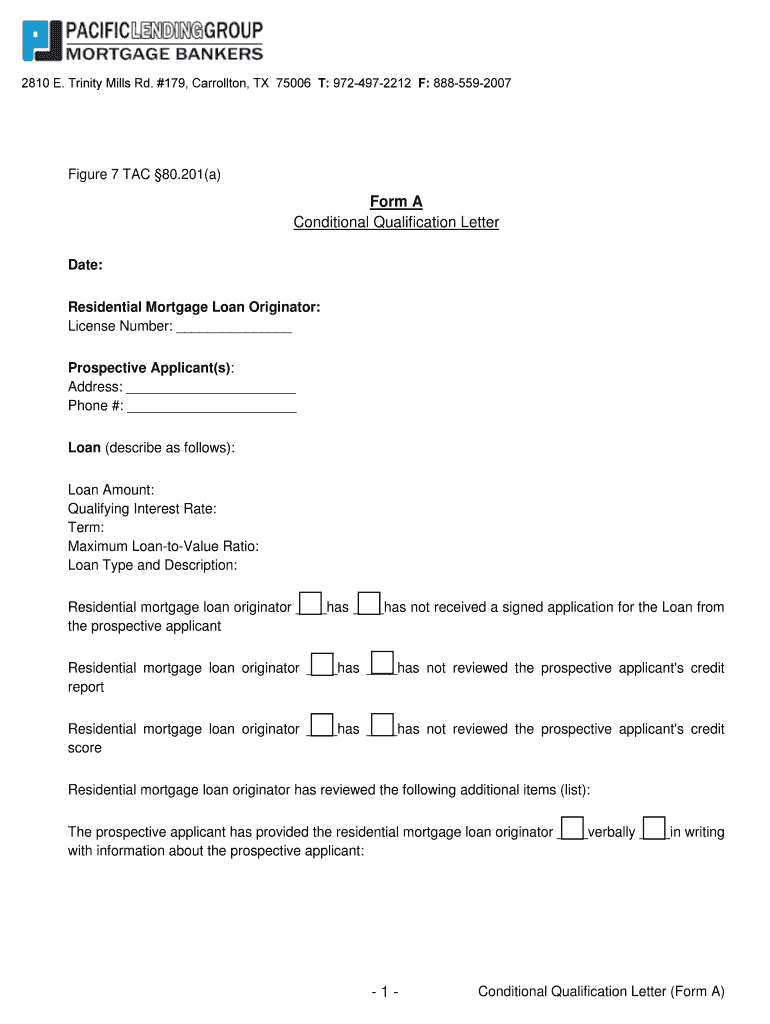 Fillable Online Figure: 7 TAC 80.201(a) Form A Conditional ...