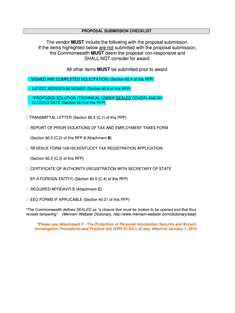 Fillable Online BID SUBMISSION CHECKLIST MUST If the items highlighted ...