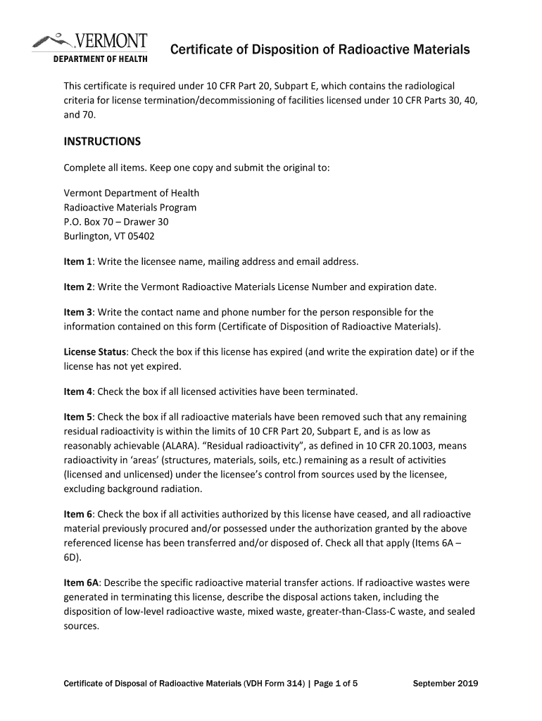 Fillable Online Certificate of Disposition of Radioactive Materials ...