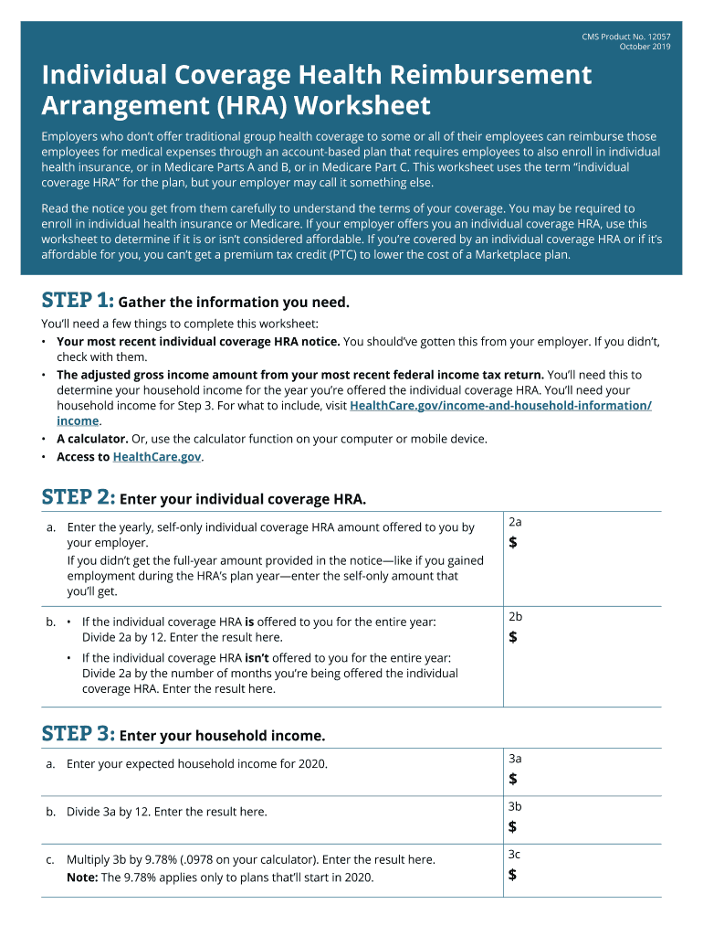 Fillable Online Individual Coverage Health Reimbursement Arrangement ...