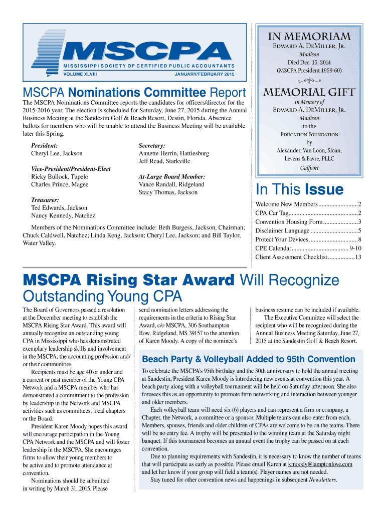 Fillable Online In This Issue MSCPA Rising Star Award Will Recognize ...