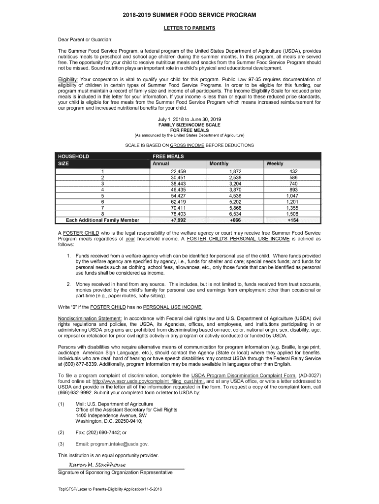 Fillable Online 2018-2019 summer food service program - Kateri Day Camp ...