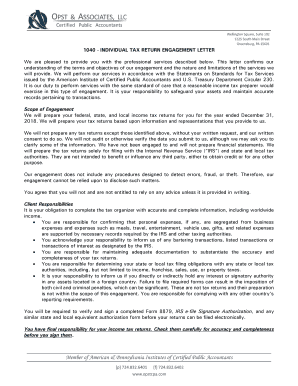 Fillable Online 1040 - INDIVIDUAL TAX RETURN ENGAGEMENT LETTER ... Fax ...