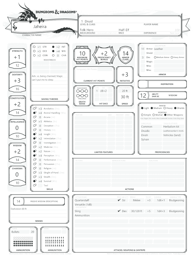 Fillable Online MorePurpleMoreBetter's D&D 5th edition Character Record ...
