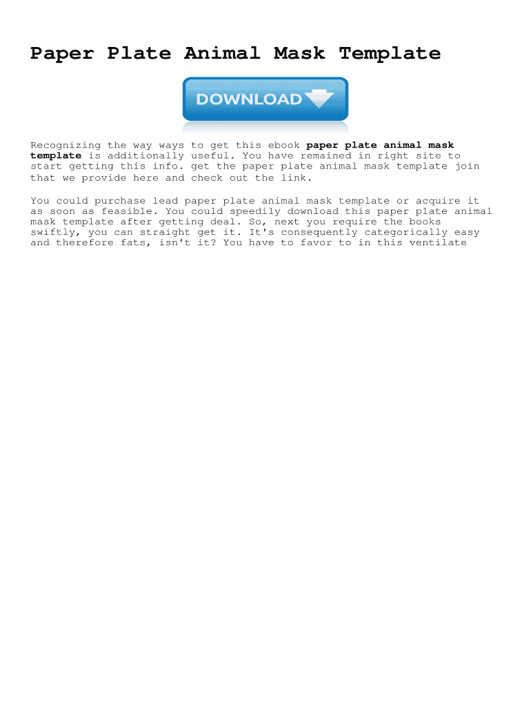 Fillable Online Paper Plate Animal Mask Template Fax Email Print ...