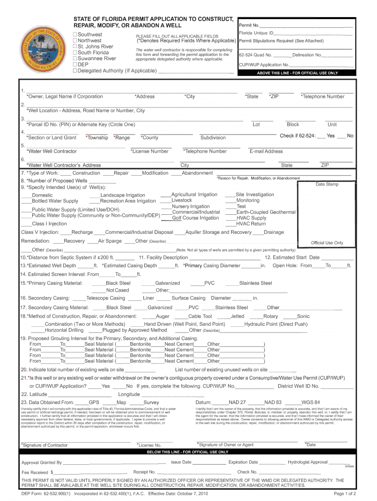 Fillable Online Water Well Permit Application Form - Flagler County ...